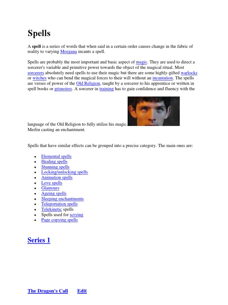 Spells of Magic in Merlin | PDF | Magic (Paranormal) | Magician (Fantasy)