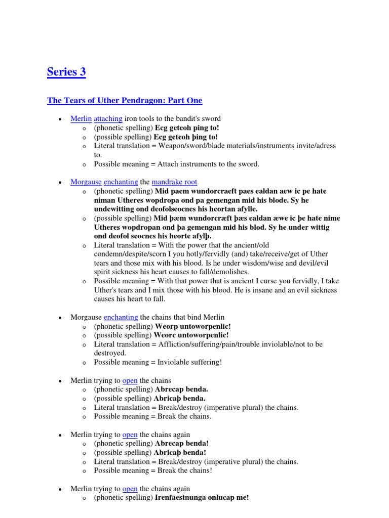 Merlin Spells s3 | PDF | Morgan Le Fay | Merlin