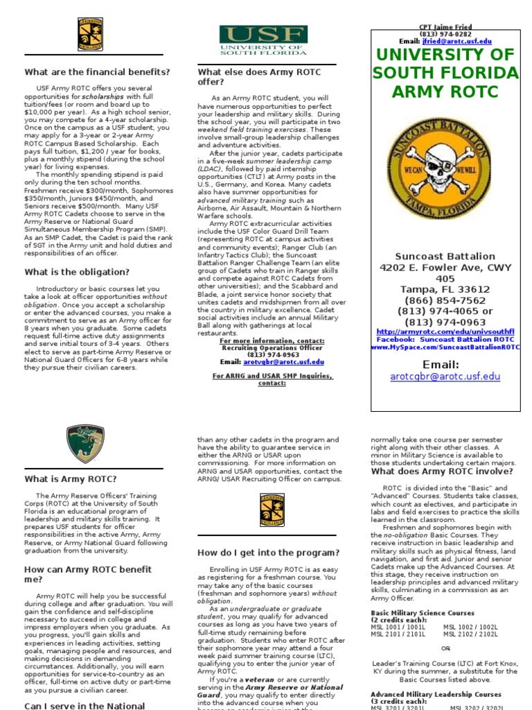 USF Army ROTC Brochure | Reserve Officers' Training Corps | Officer ...