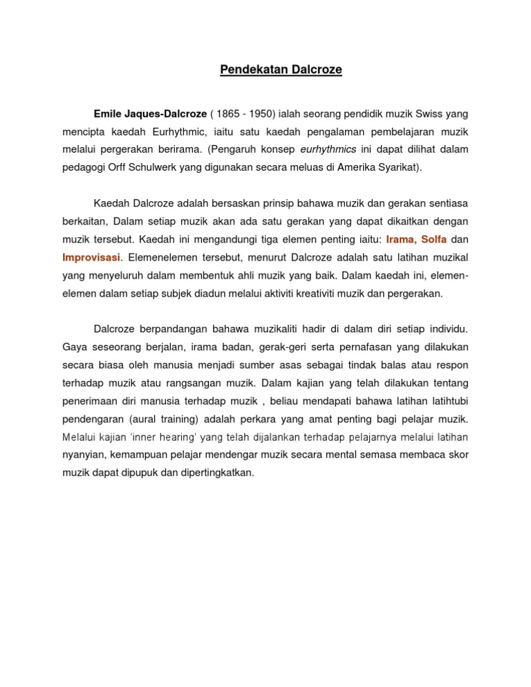 Pendekatan Dalcroze | PDF
