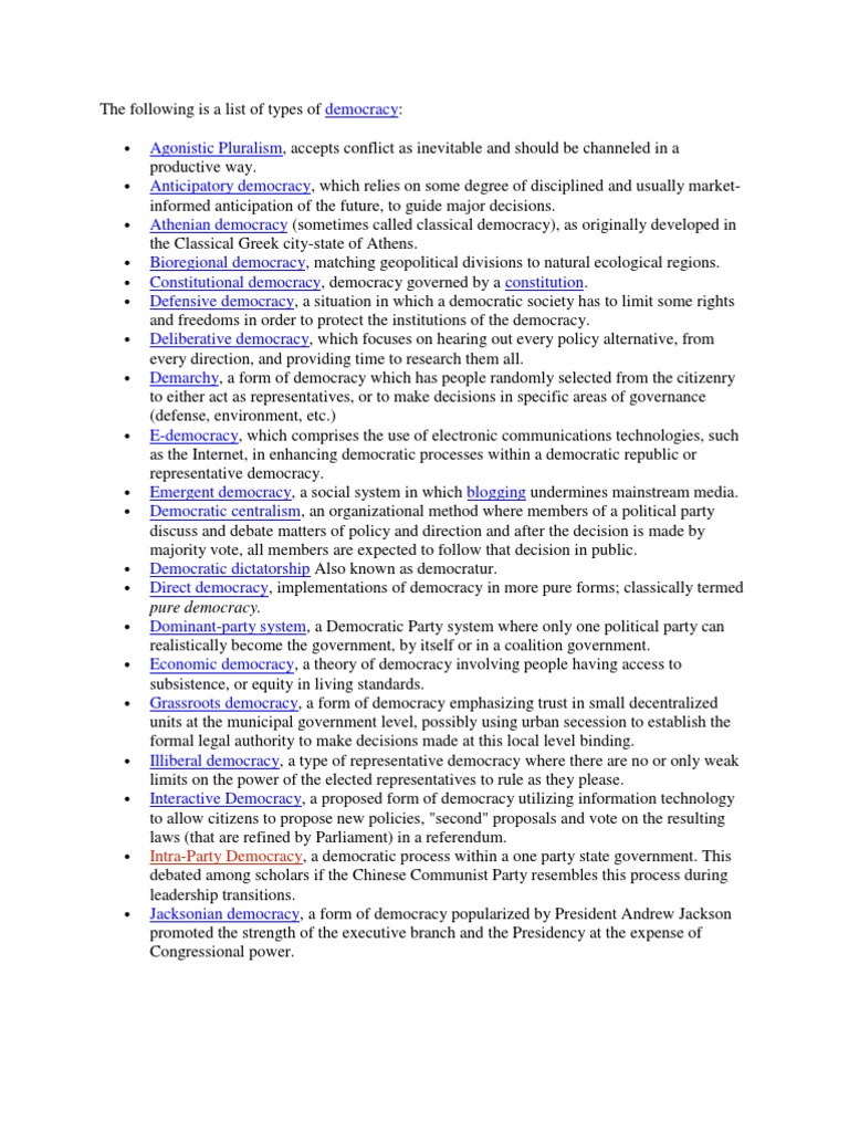 Types of Democracy | PDF | Democracy | Political Ideologies