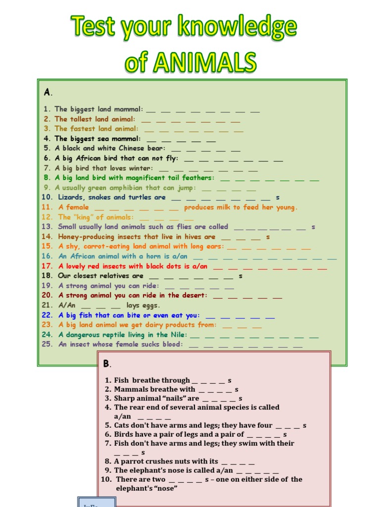Animals: Test Your Knowledge | PDF | Home & Garden