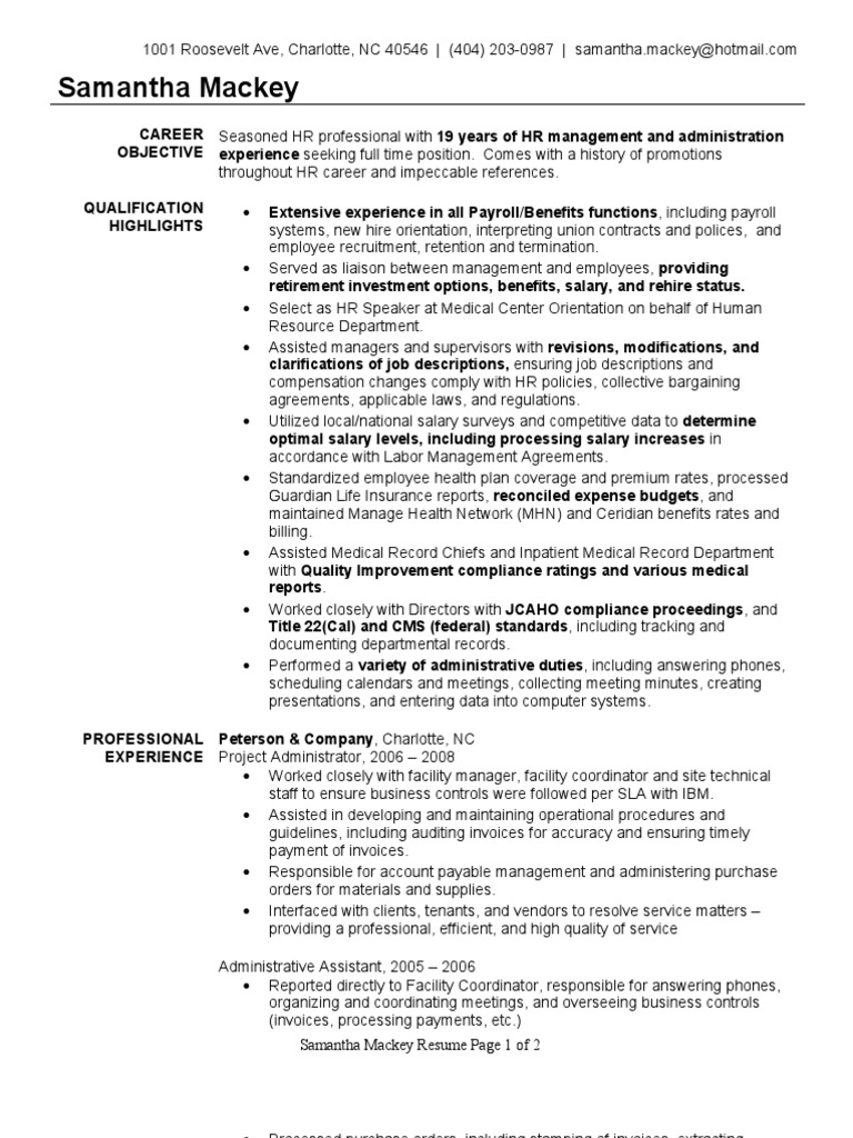 HR Administrator Resume Sample | Employment | Regulatory Compliance