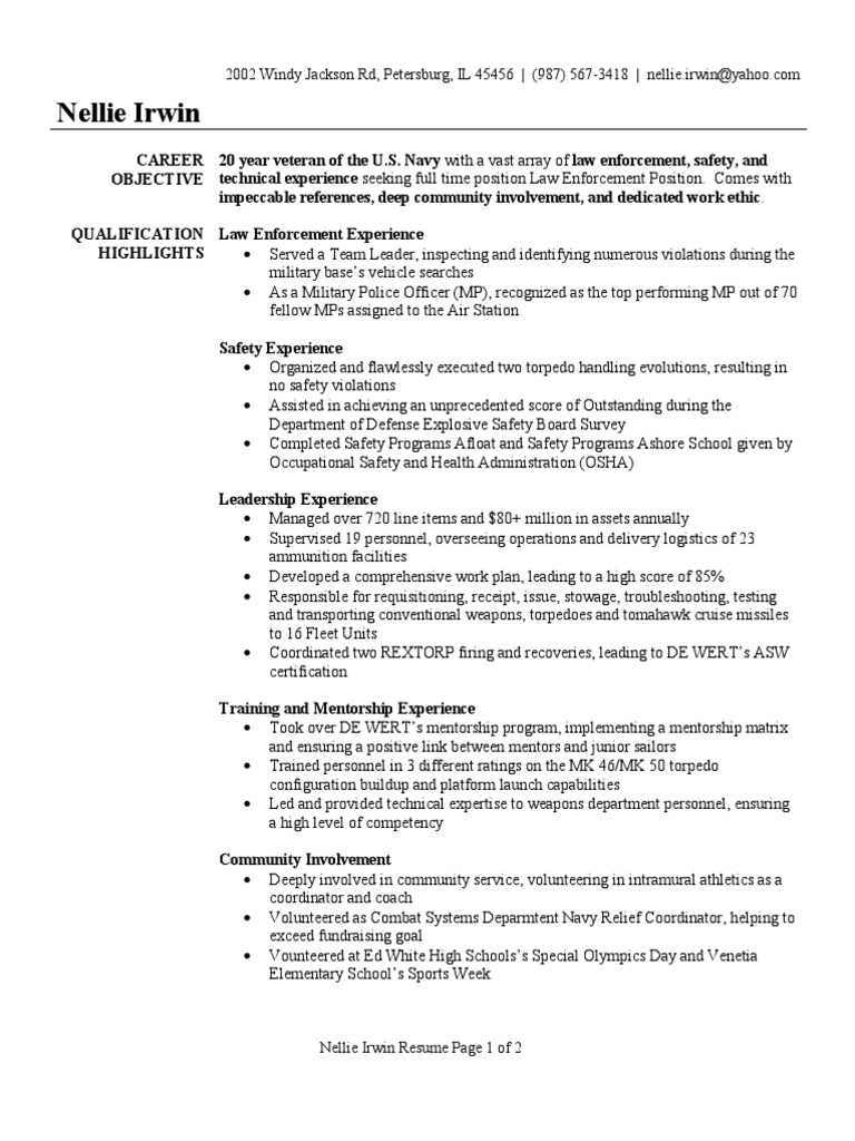 Military Police Officer Resume Sample | Military Police | United States ...
