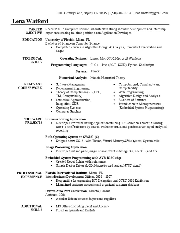 Software Developer Resume Sample | PDF | Operating System | Embedded System