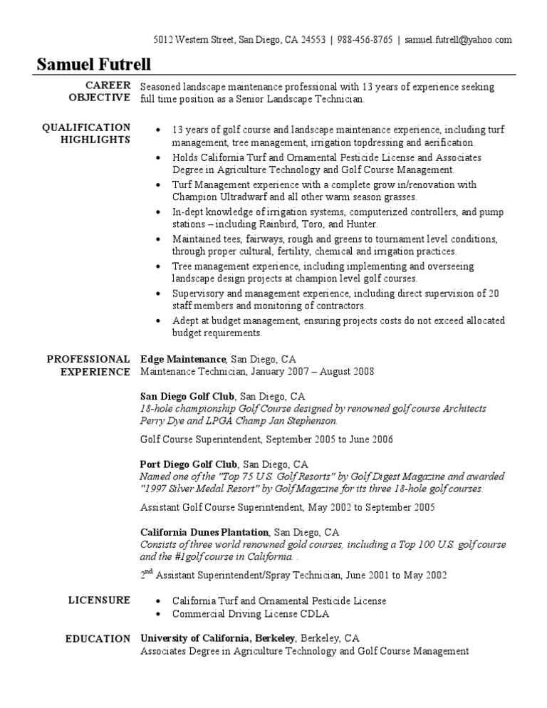 Golf Course Superintendent Resume | PDF | Golf Course | Hobbies
