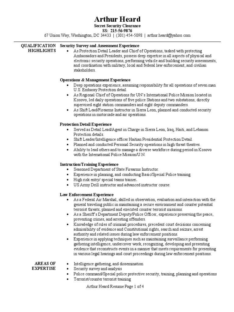 Executive Protection Specialist Resume | PDF | Infantry | Wars & Military