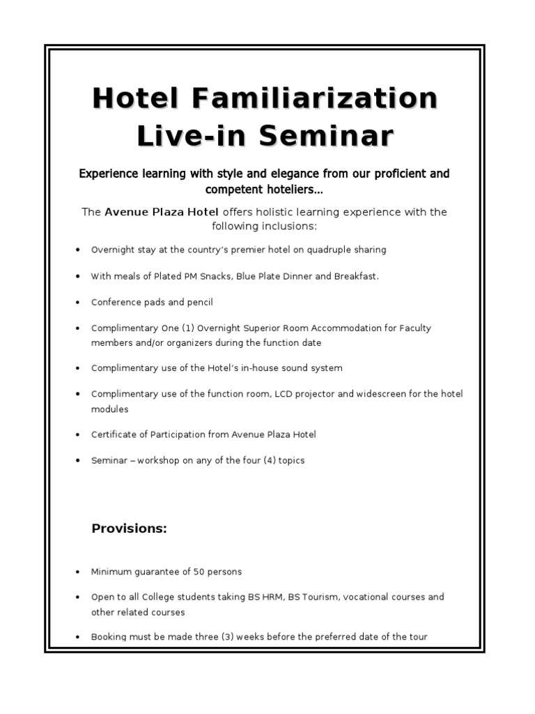 Hotel Familiarization Tour | PDF | Hotel | Meal