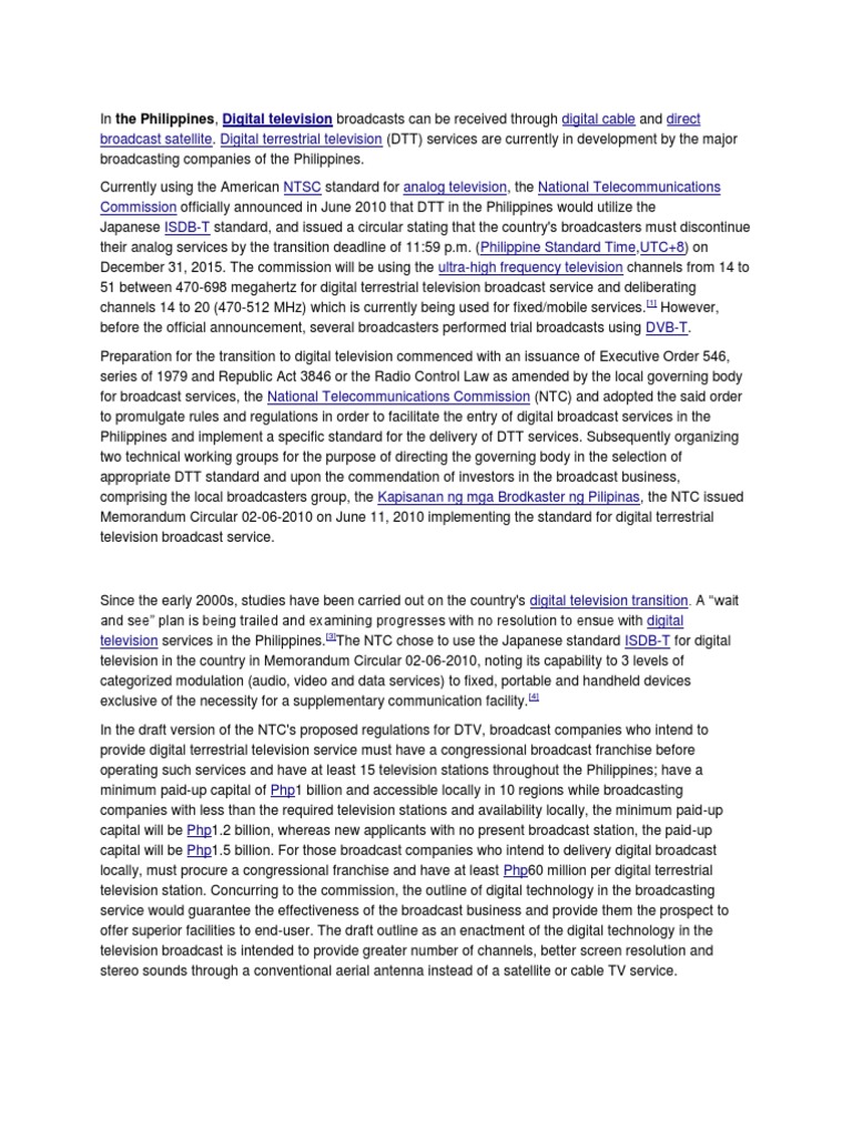 Digital TV in The Philippines | PDF | Digital Television | Media Formats