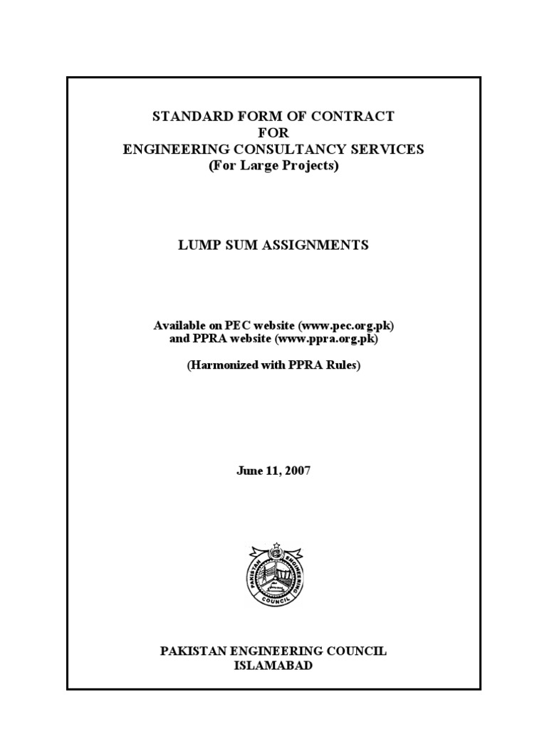 PEC's Standard Form of Document For Engineering Consultancy Projects (Small Projects) Lump Sum ...