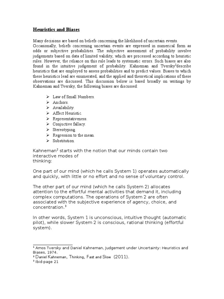 Heuristics and Biases Approach of Kahneman and Tversky-A Brief Summary ...