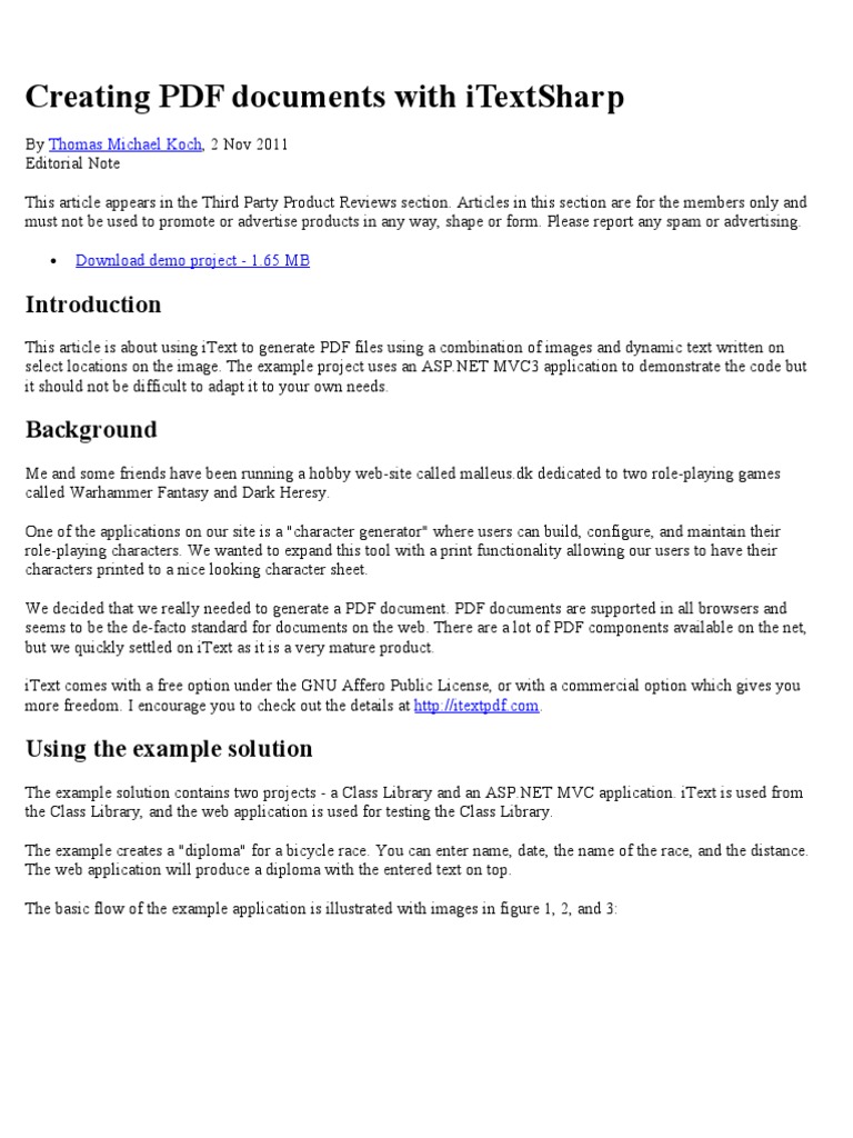 Create PDF Documents Using Itextsharp | PDF | Portable Document Format | Page Layout