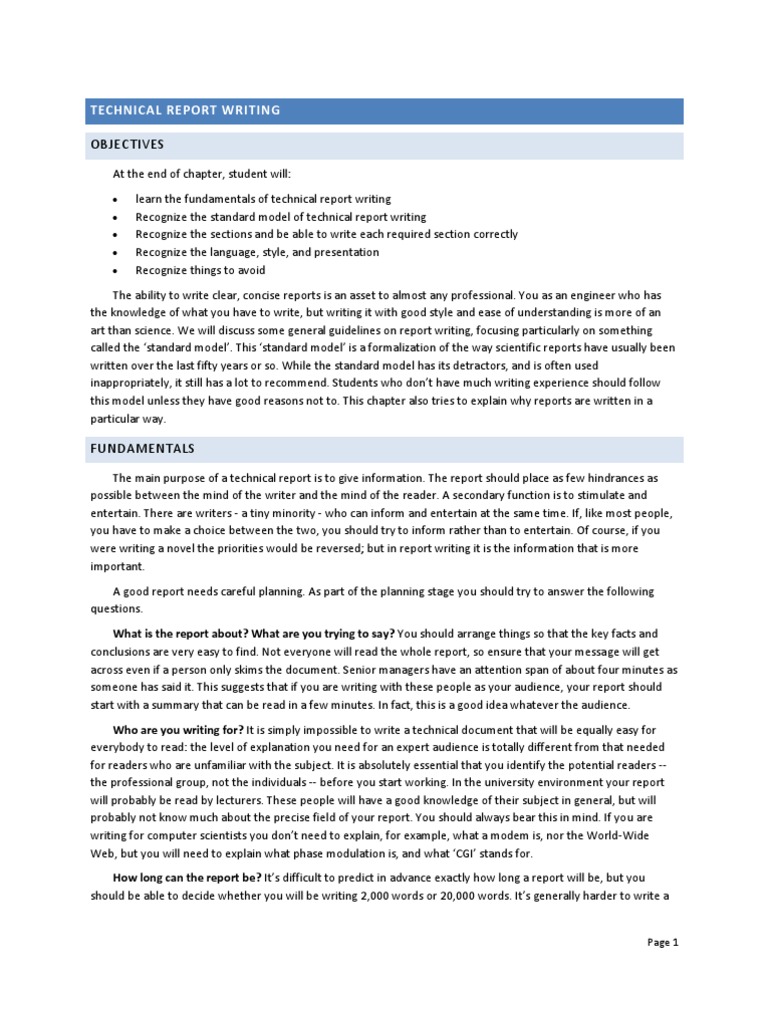 Objectives: Technical Report Writing | PDF | Citation | Abstract (Summary)