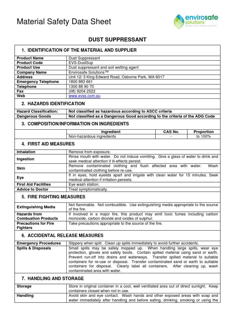 MSDS - Dust Suppressant | PDF | Safety | Chemistry