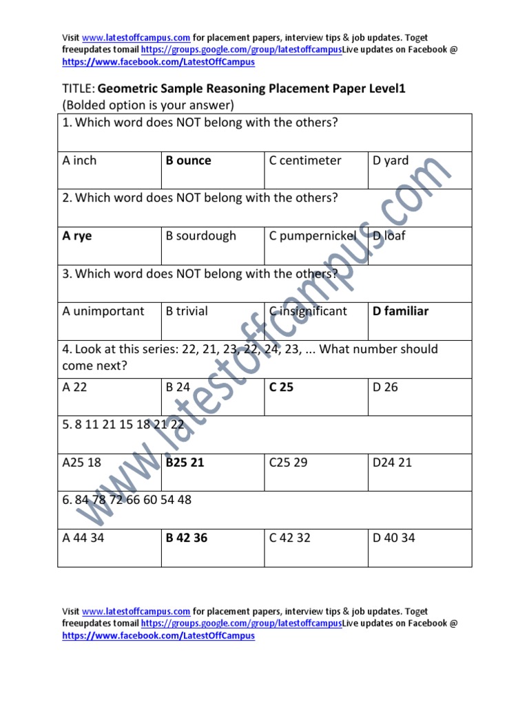 Geometric Sample Reasoning Placement Paper Level1 | PDF | Business | Nature