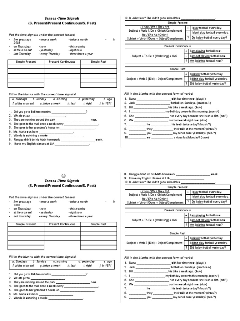 Tenses Time Signals | PDF | Object (Grammar) | Grammatical Tense