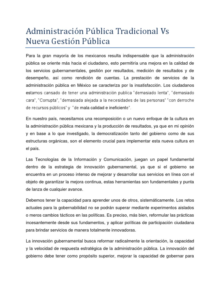 De la Administración Tradicional a la Nueva Gestión | PDF ...