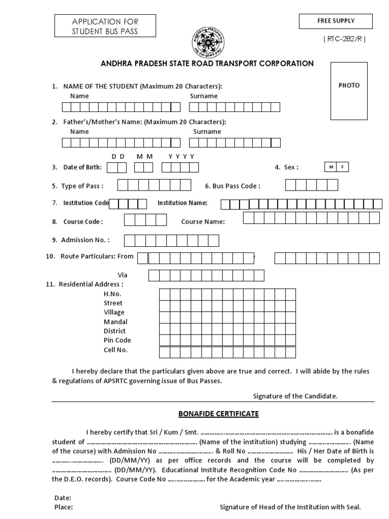 Bus Pass Application Form | Identity Document | Government And Personhood