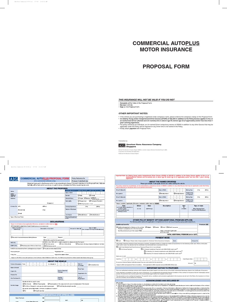 AIG Commercial AutoPlus Proposal Form | PDF | American International ...