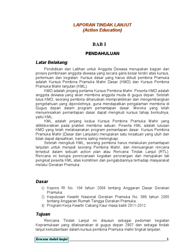 Rencana Tindak Lanjut KMD dan KML Pramuka | PDF | Karier & Perkembangan