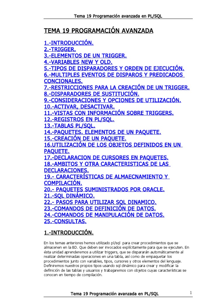 Tema 19 Programación Avanzada | PDF | Pl / Sql | Tabla (base de datos)