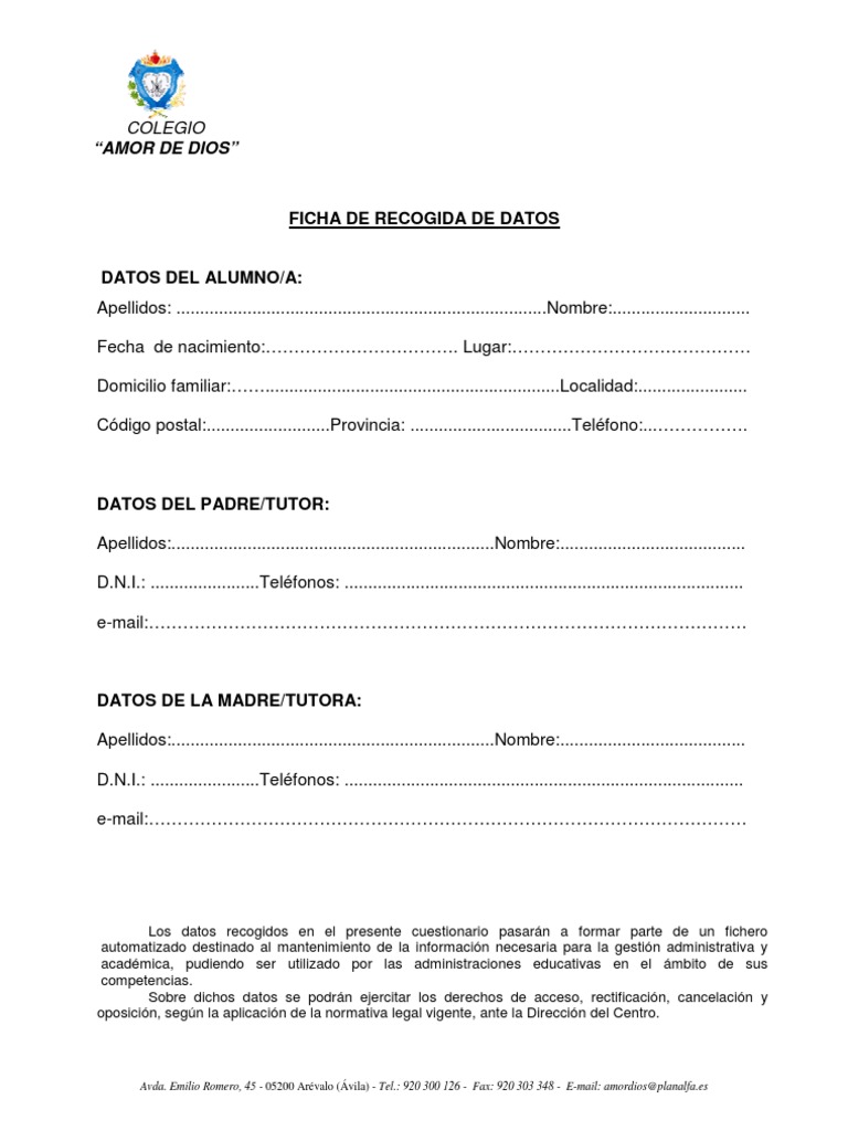 Ficha de Recogida de Datos | PDF Ficha de Recogida de Datos | PDF