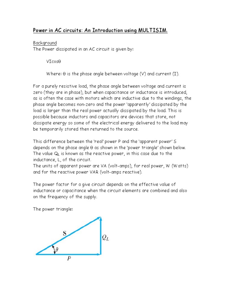 Introduction to AC Power Concepts Using MULTISIM | PDF | Ac Power ...
