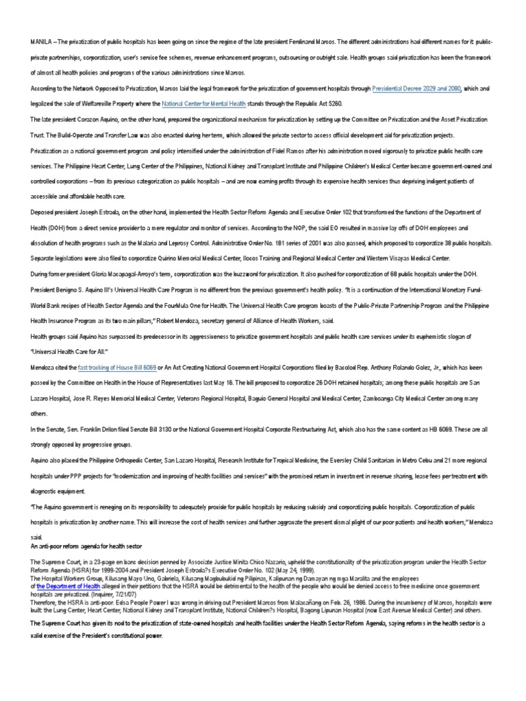 Philippine Health Care During Erap | PDF | Hospital | Health System