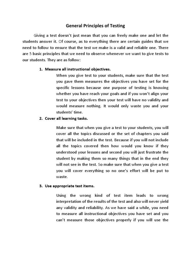 General Principles of Testing: 1. Measure All Instructional Objectives ...