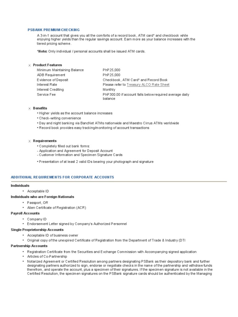 PSBANK Premium Checking | PDF | Automated Teller Machine | Notary Public
