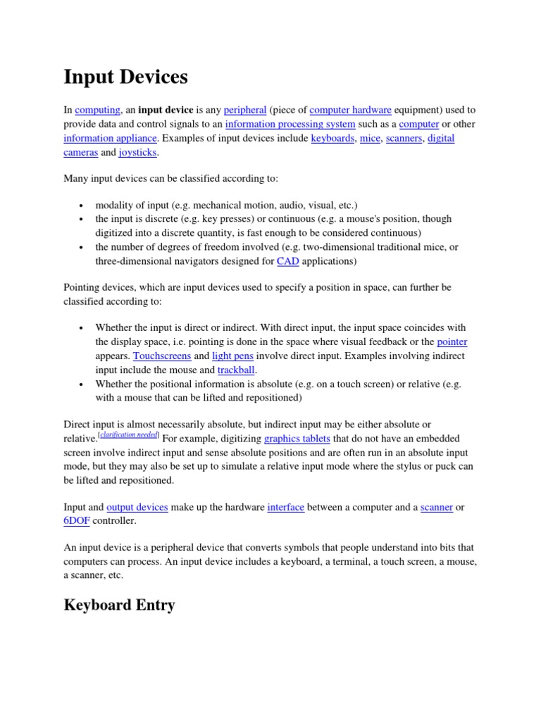 Input Devices | PDF | Computer Keyboard | Computer Terminal