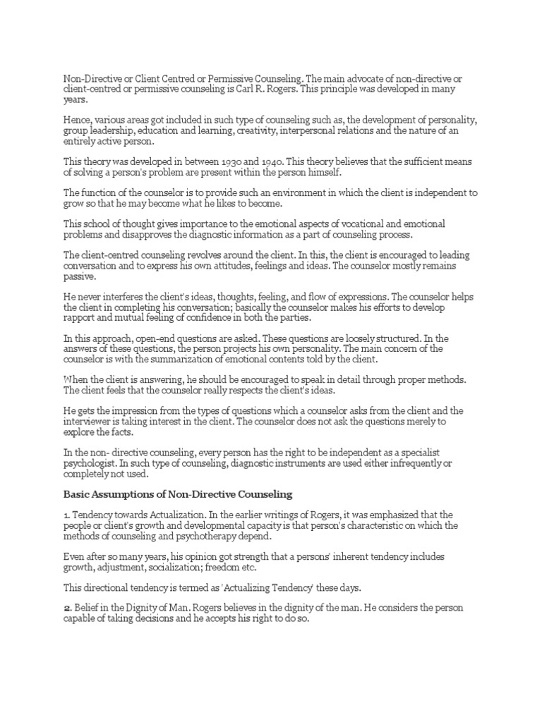 non directive counselling | Psychotherapy | Thought