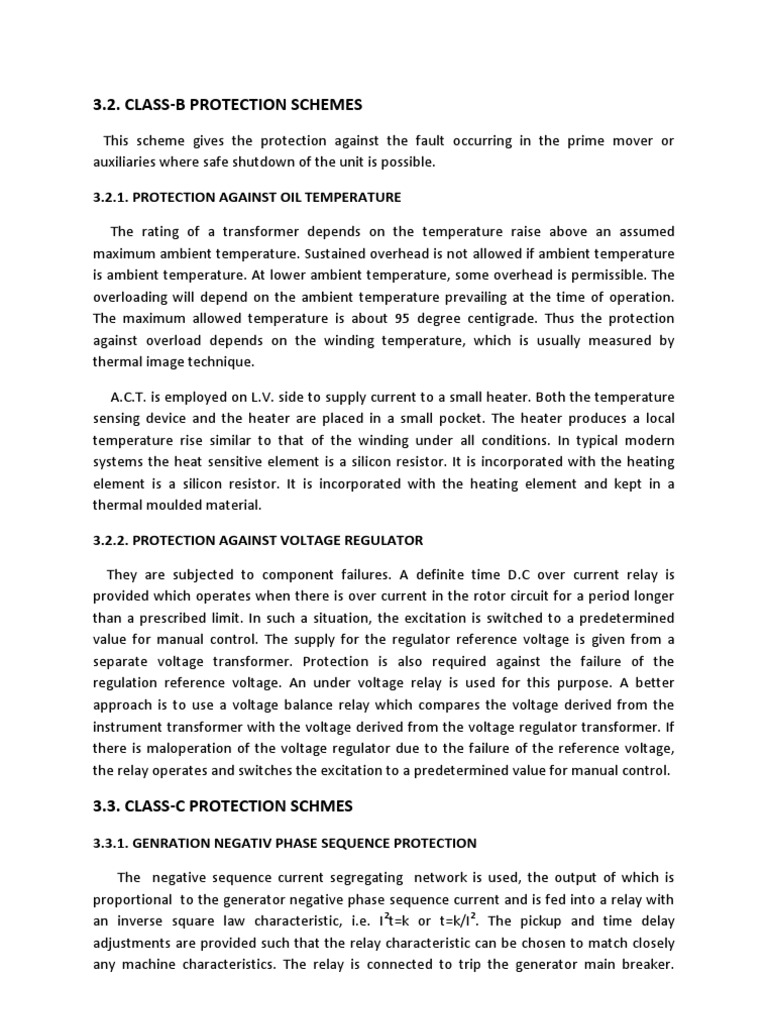 Protection Schemes For Alternator Generator Pdf Relay Temperature