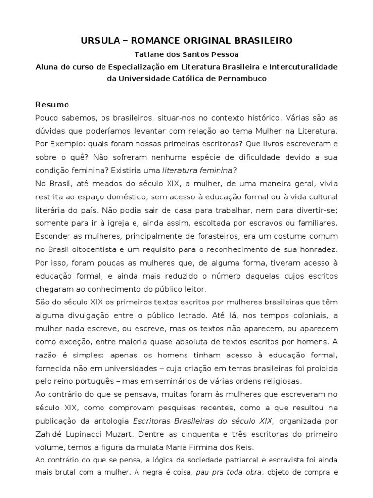 URSULA Trabalho Escrito | PDF | Escravidão | Brasil