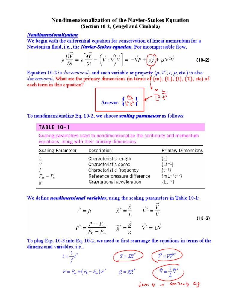 Non Dimensionalisation of Navier Stokes Equations | PDF