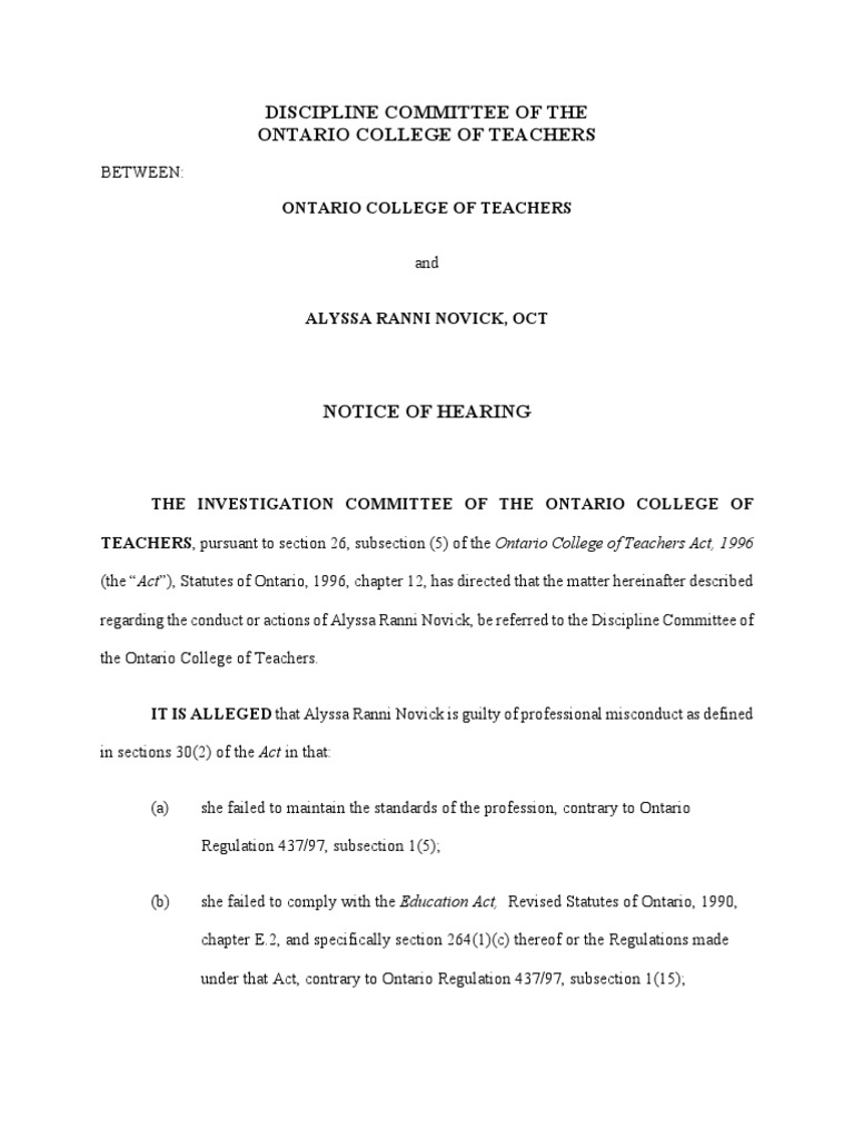 Alyssa Novick Notice of Hearing | PDF | Sexual Assault | Virtue