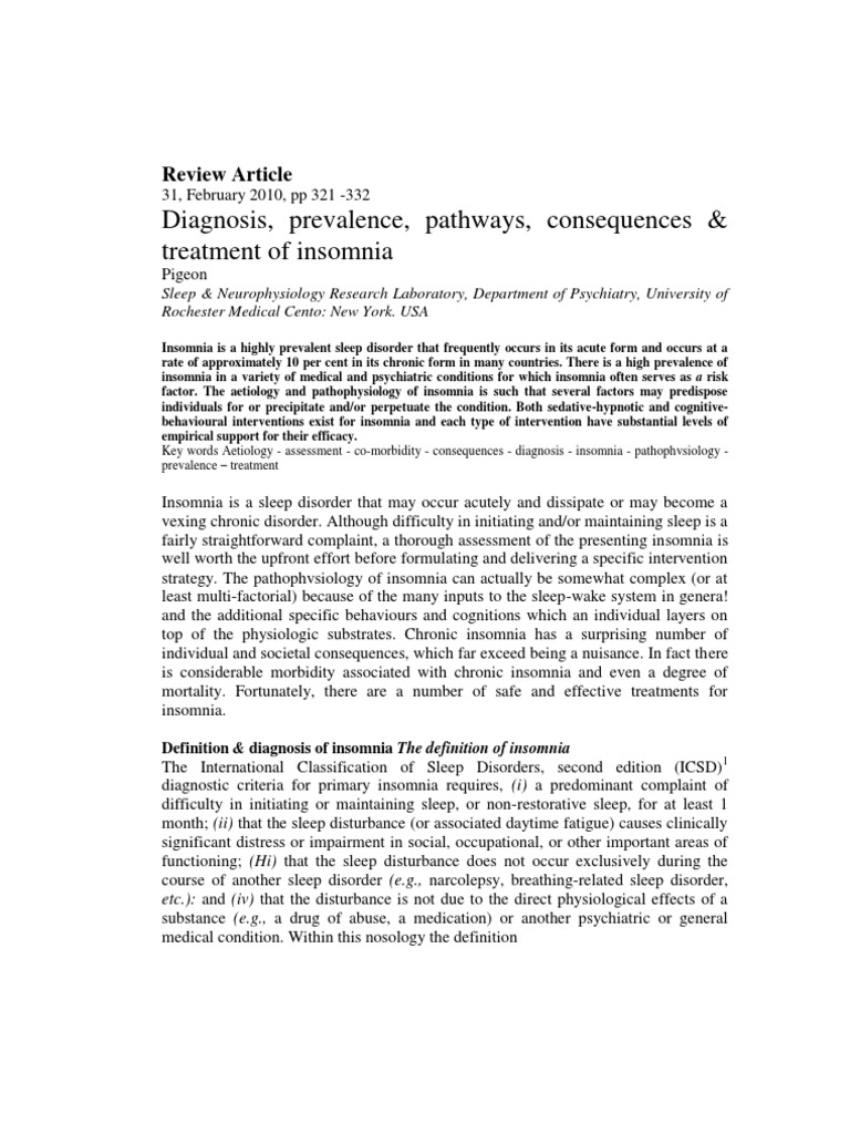 Diagnosis, Prevalence, Pathways, Consequences & Treatment of Insomnia ...