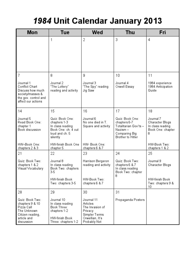1984 Unit Calendar January-February 2013 | PDF
