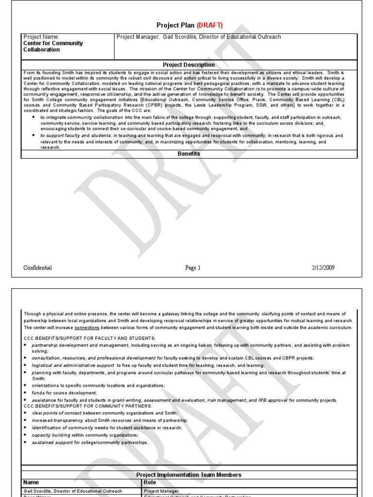 CCC Project Plan 122208 | PDF | Service Learning | Community