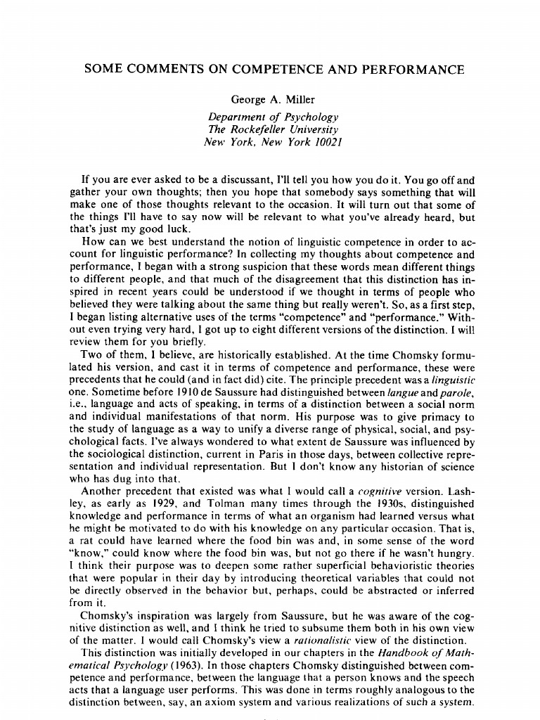 Some Comments On Competence and Performance | PDF | Linguistics | Noam ...