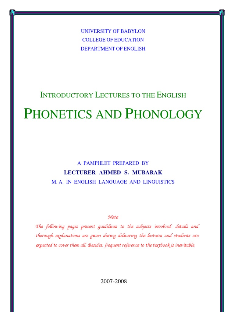 Introductory Lectures To The English Phonetics and Phonology | PDF ...