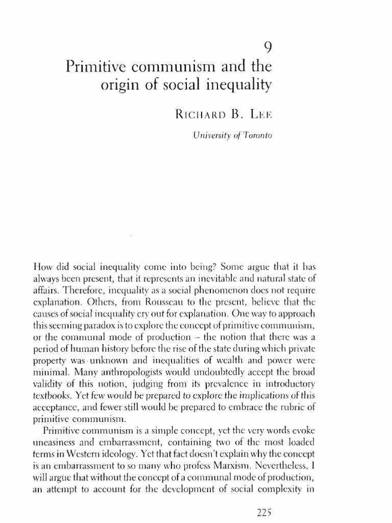 Richard Lee - Primitive Communism and The Origin of Inequality PDF ...