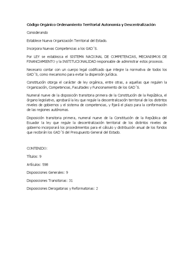 Analisis COOTAD | PDF | Alcalde | Ecuador