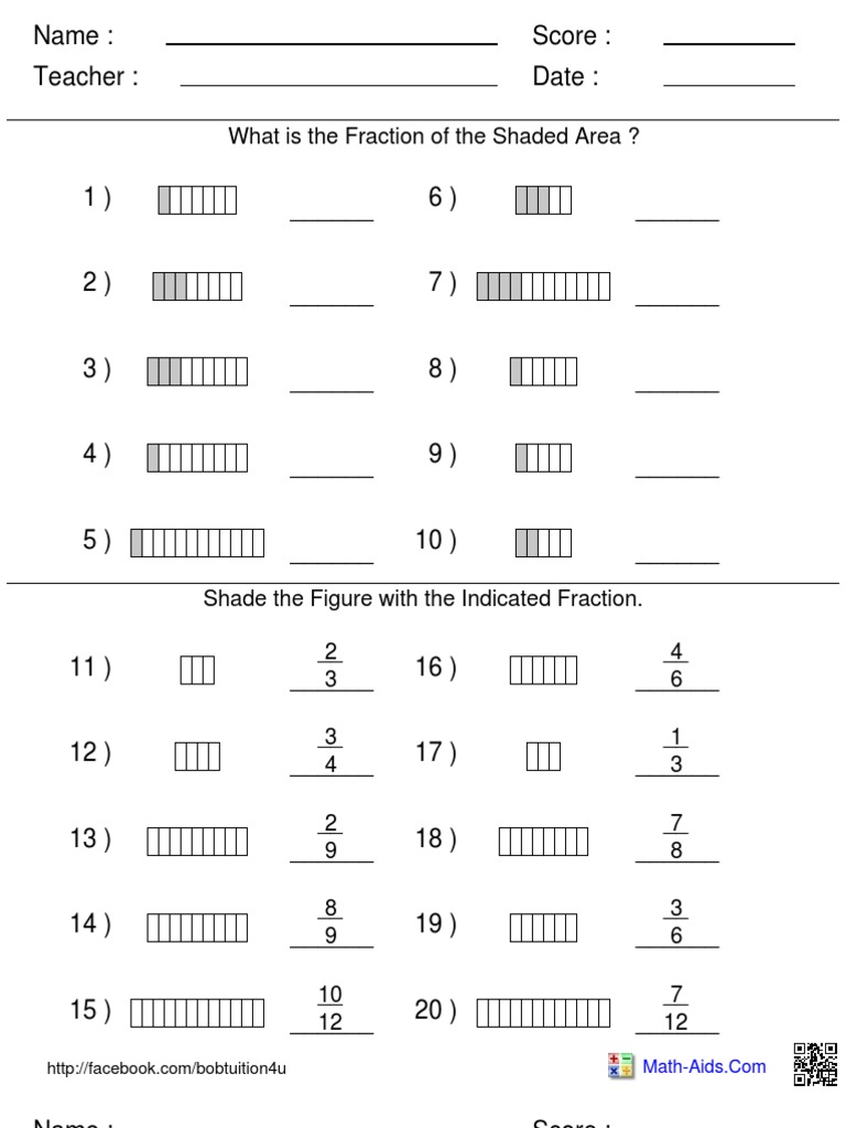 Shaded Area Fraction Worksheets | PDF