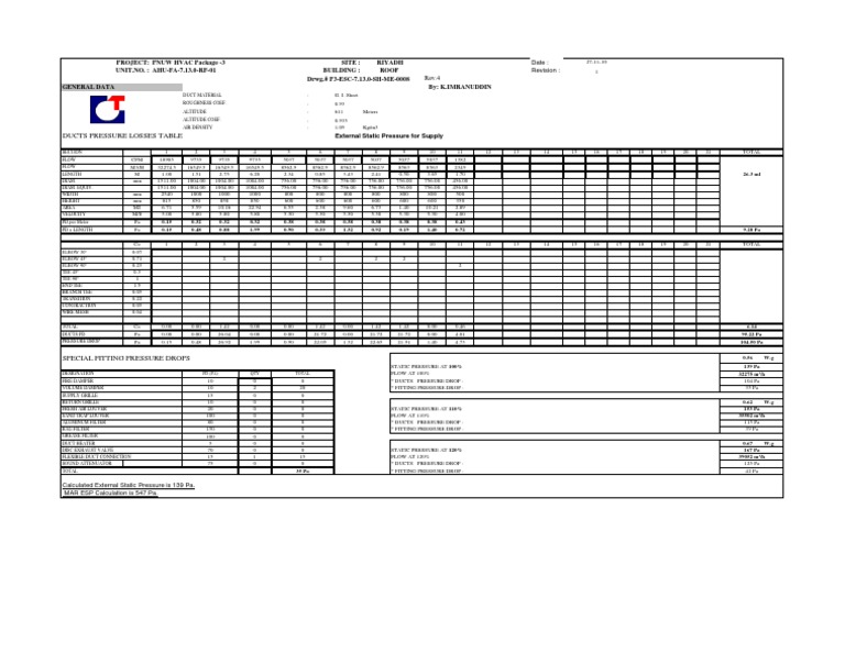 Static Pressure Calculation | PDF