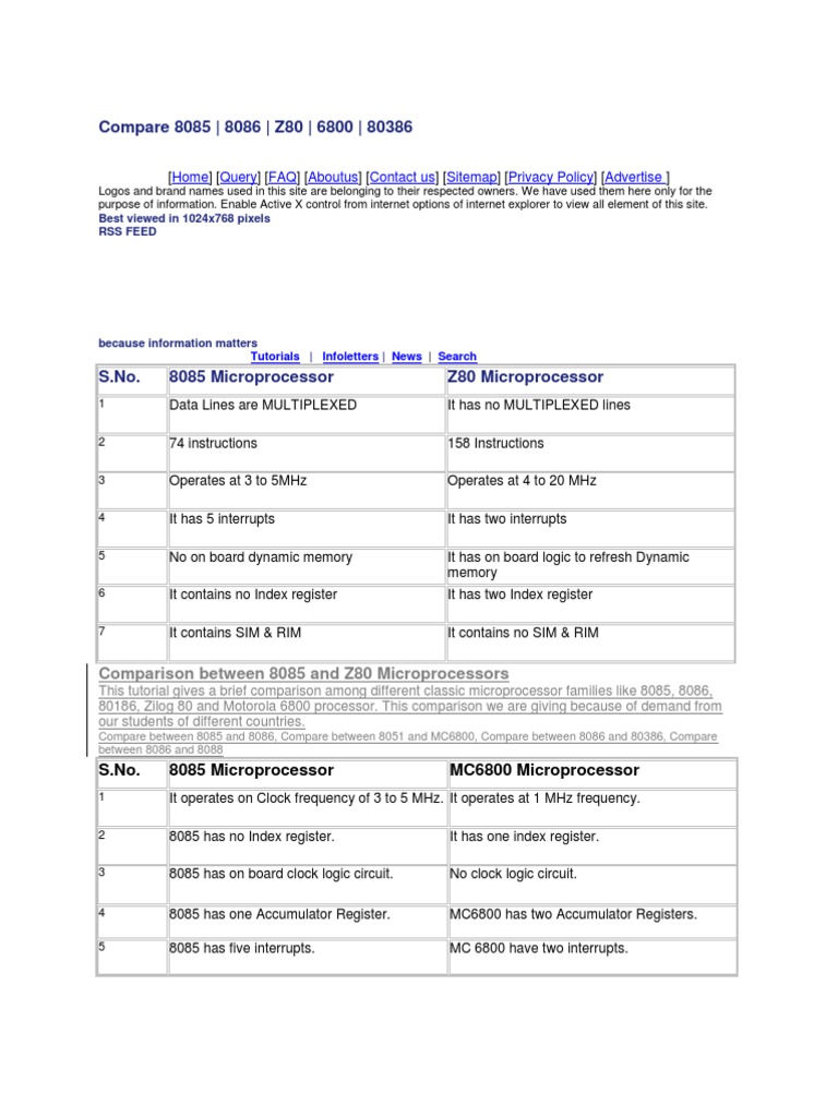 8085 and 8086comparison | PDF | Central Processing Unit | Microprocessor
