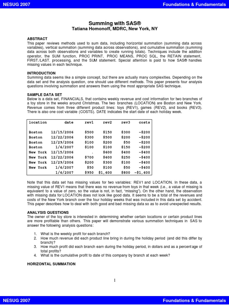 SAS SUGI Paper | PDF | Summation | Sas (Software)