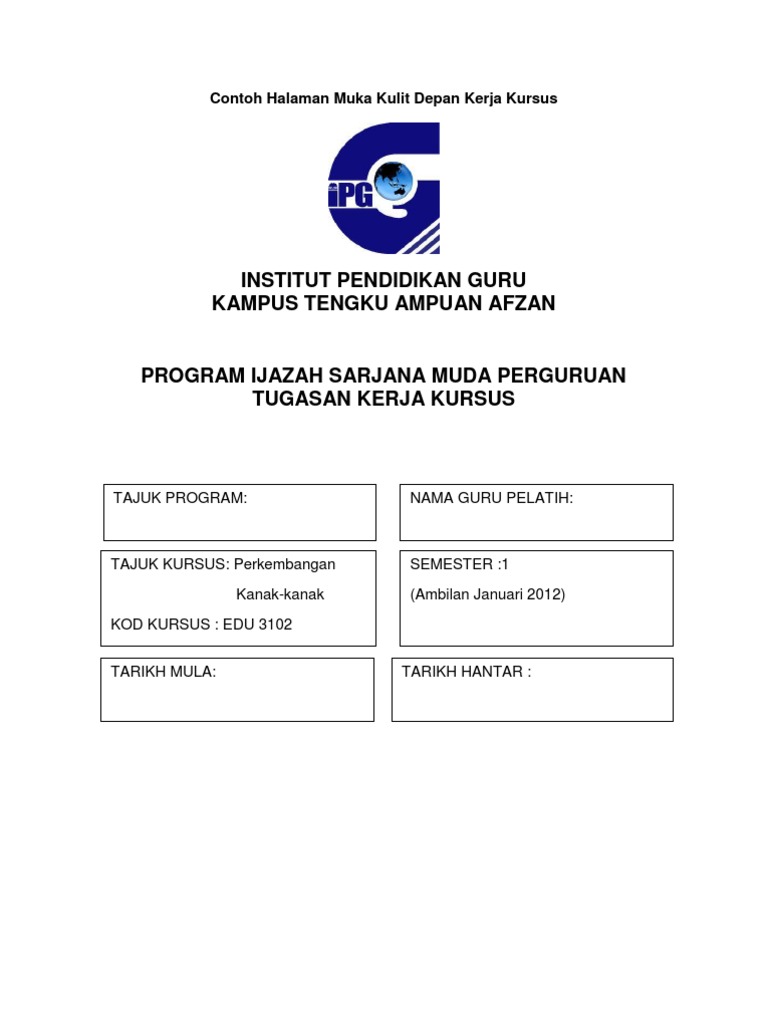 Contoh Halaman Muka Kulit Depan Kerja Kursus | PDF | Ruang Publik | Science