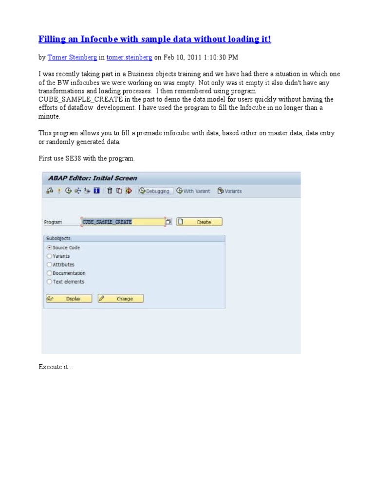 Filling An Infocube With Sample Data Without Loading It!: Tomer ...