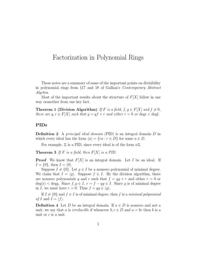 Factorization in Polynomial Rings | PDF | Ring (Mathematics) | Ring Theory